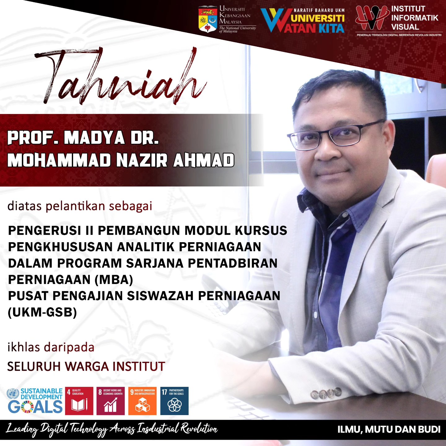 Tahniah! Pelantikan Sebagai Pengerusi II Pembangun Modul Kursus Analitik Perniagaan: Prof. Madya ...